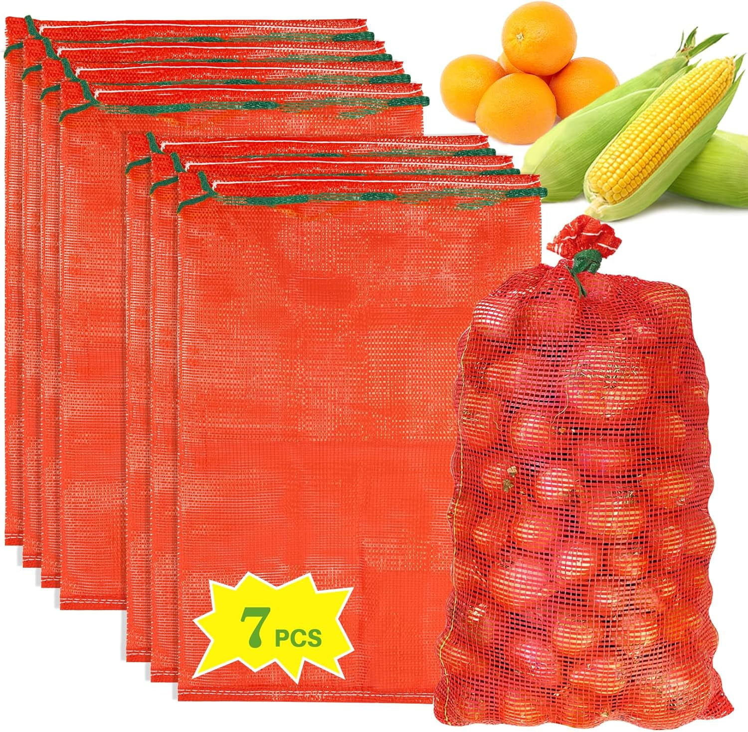 7 Pcs Large Mesh Onion Bags - 60lbs Mesh Storage Produce Bags Hanging ...