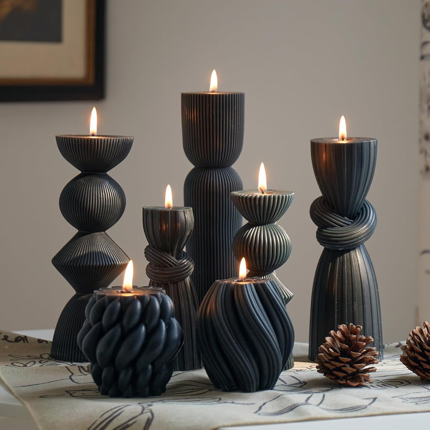 7 Pcs Large Pillar Candles Aesthetic Candle Modern Home Decor Ribbed ...