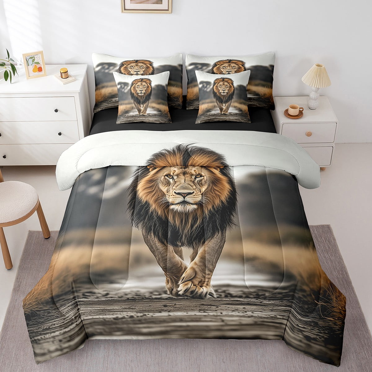 7 Pcs Lion Comforter Set,African Wild Animal Jungle Wildlife Bedding ...