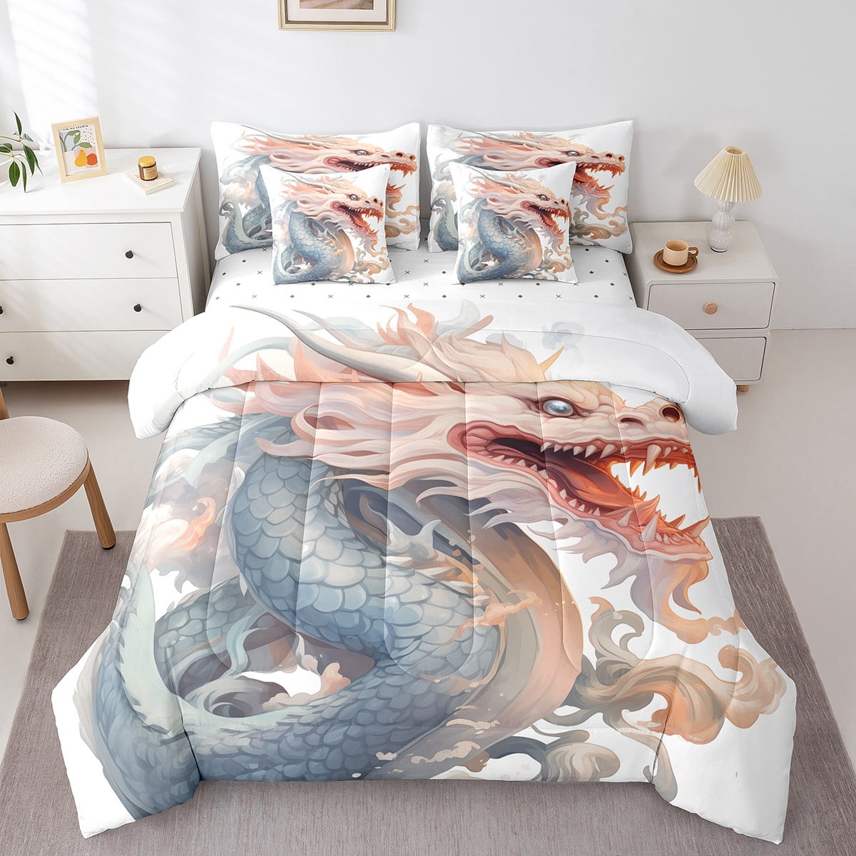 7 Pcs Magical Dragon Bed in a Bag Queen Comforter Set,Mysterious ...