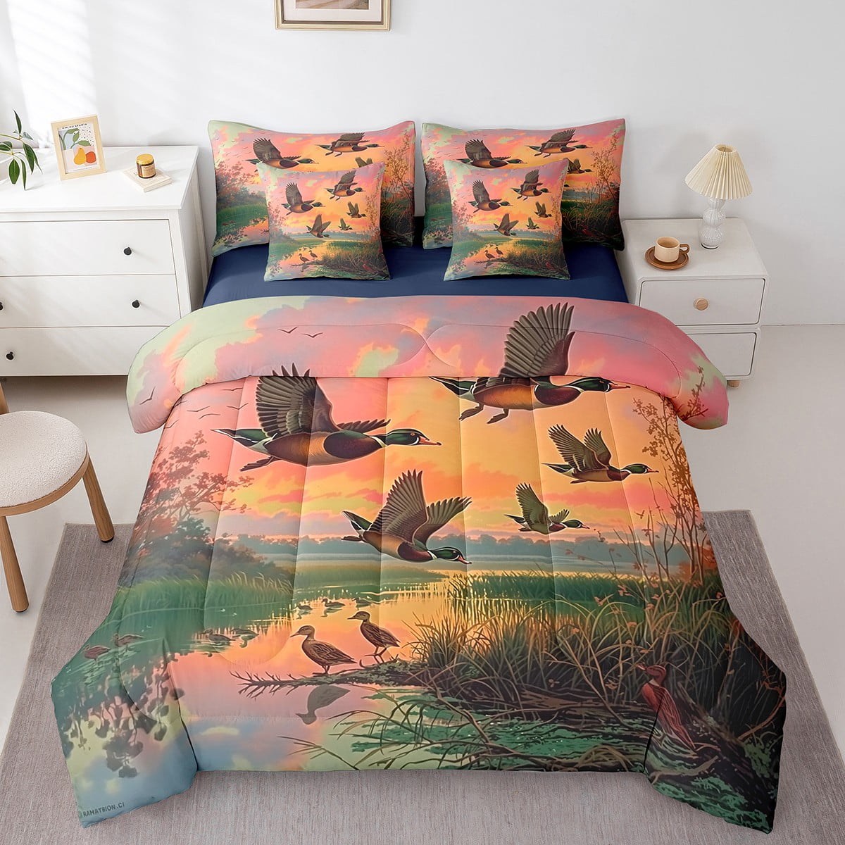 7 Pcs Mallard Bed in a Bag Full Size Rustic Farmhouse Bedding for Boys Girls Wild Animal Duck ...