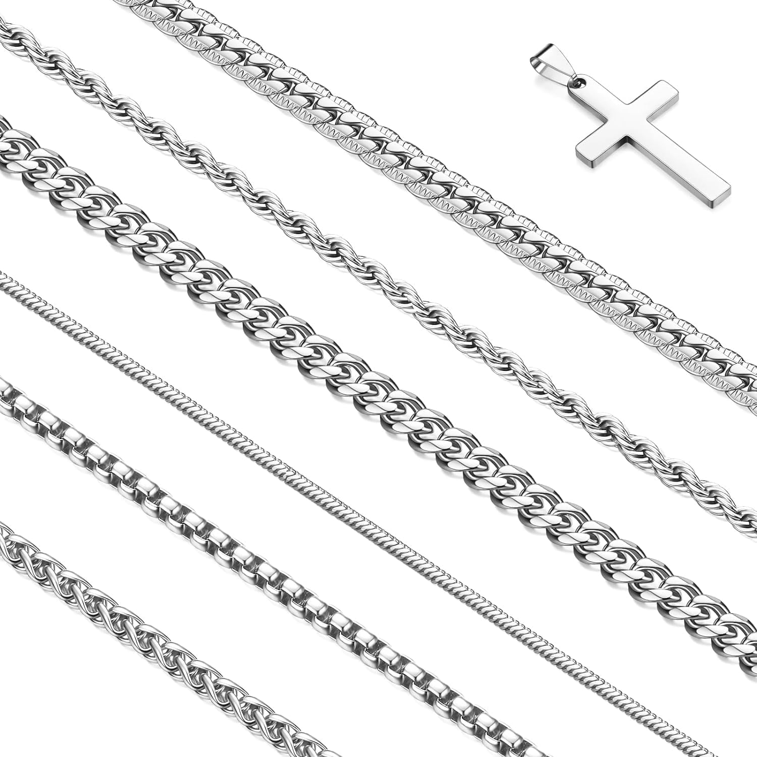 7 Pcs Mens Stainless Steel 18K Gold Plated Chain Necklace Jewelry Set ...