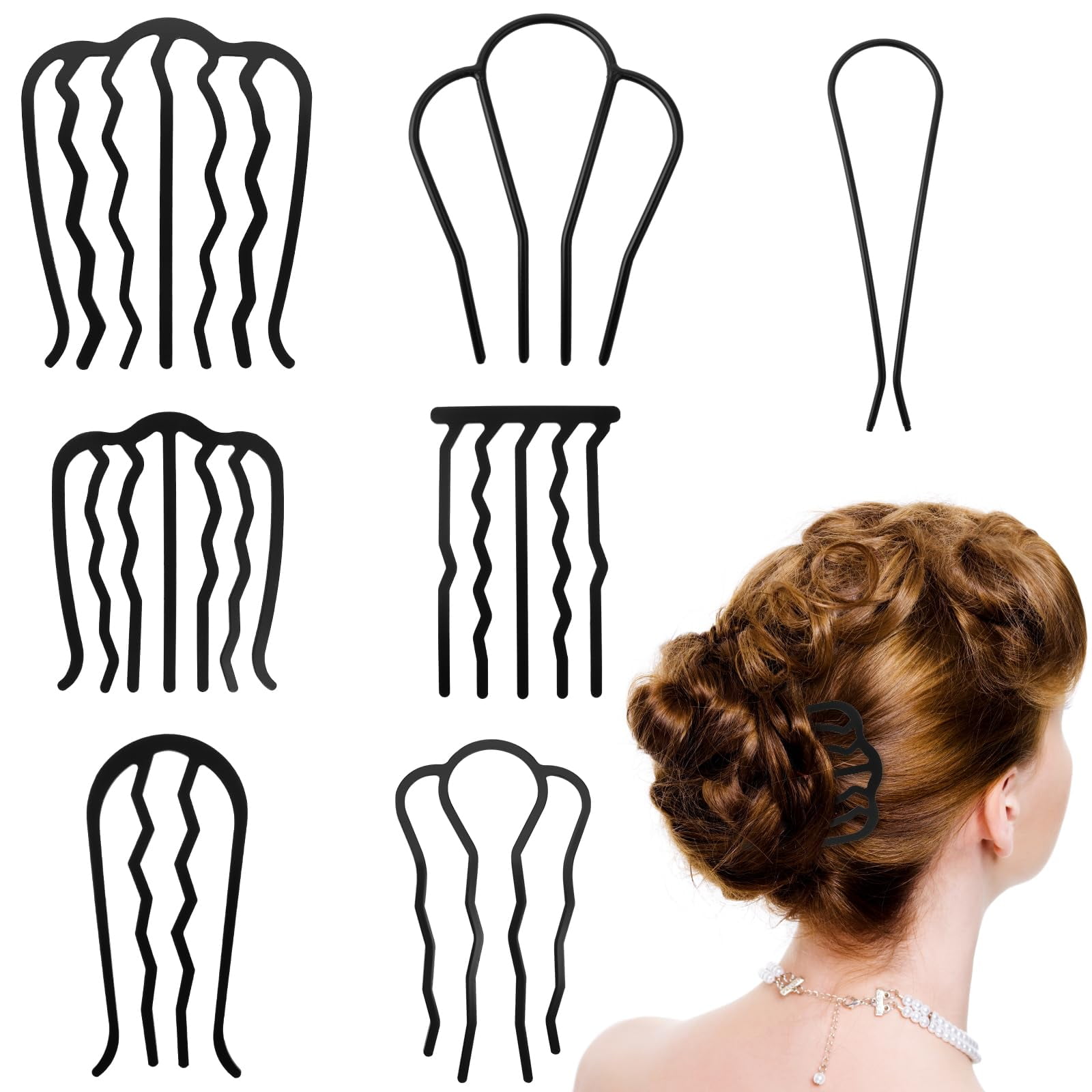 7 Pcs Metal Hair Side Combs, U-Shape Hair Fork Clip Teeth Hair Pin ...