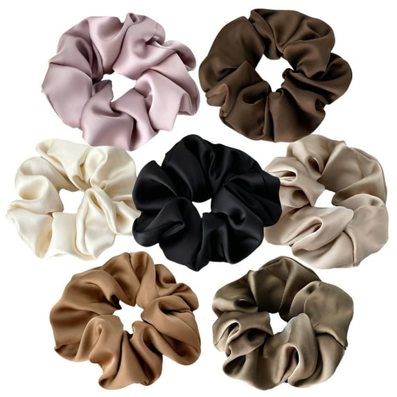 7 Pcs Neutral Color Satin Scrunchies Soft Hair Ties Fashion Hair Bands ...