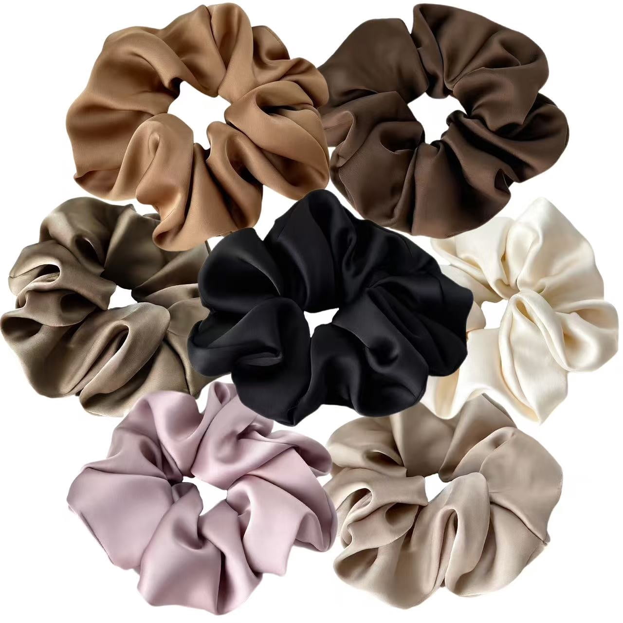 7 Pcs Neutral Color Satin Scrunchies Soft Hair Ties Fashion Hair Bands ...