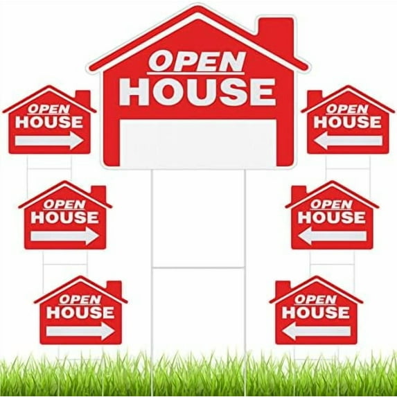 7 Pcs Open House Signs for Real Estate with Stakes 24 x 18 Inch Open ...