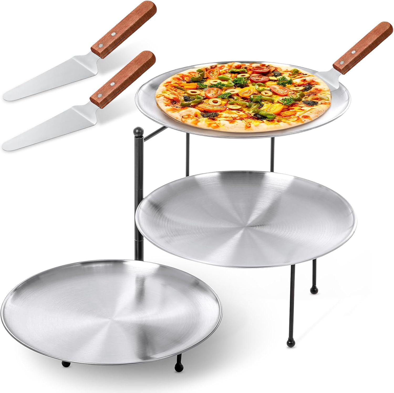 7 Pcs Pizza Pan Riser Stands Sets Includes 1 Pcs Tiered Tray Stand 3 ...