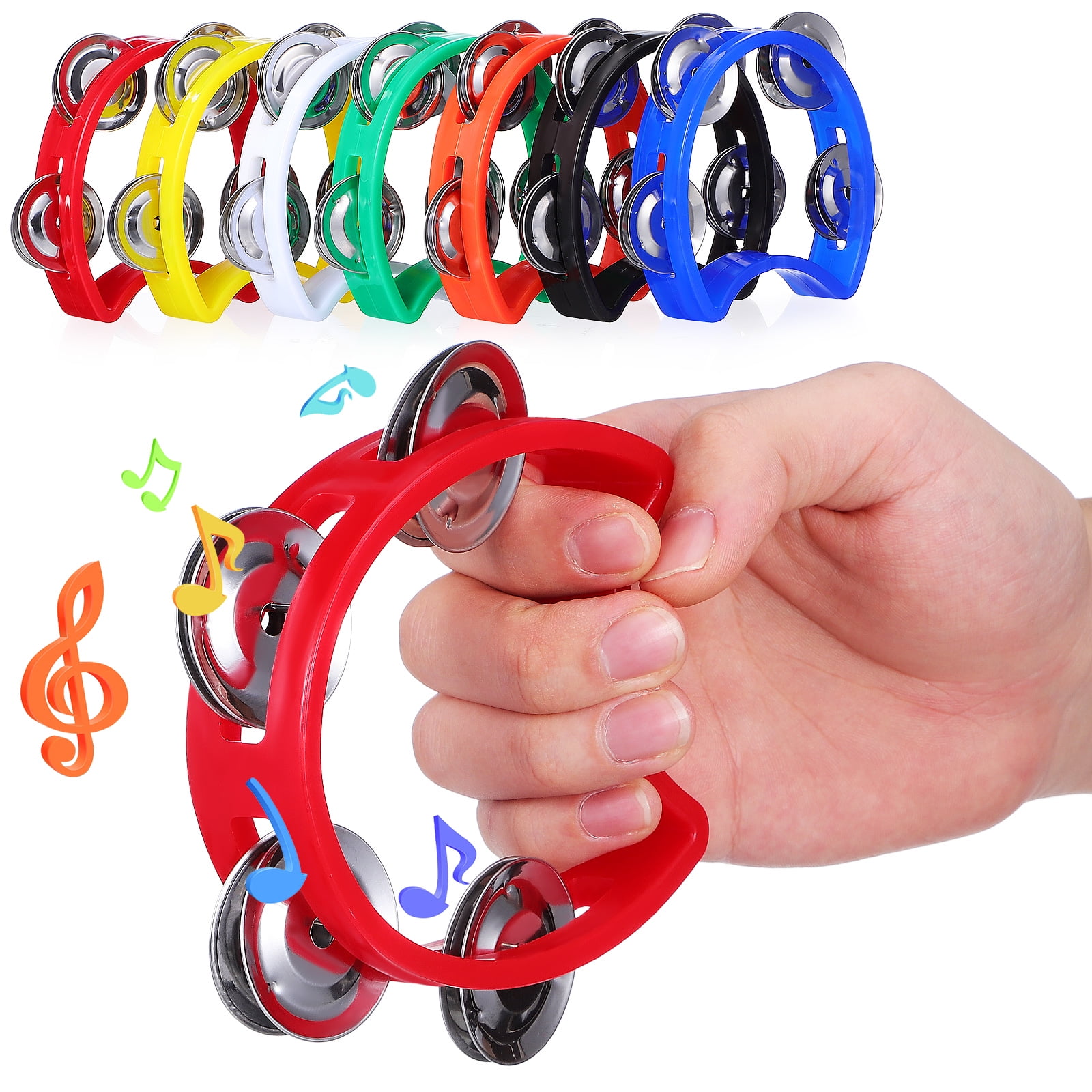 7 Pcs Plastic Mini Tambourines with Bells Handheld Percussion ...