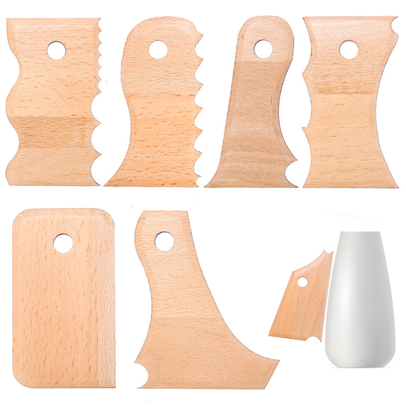 7 Pcs Pottery Tools Set Wooden Pottery Rib Foot Shaper Trimming Tools for Ceramics Clay Carving ...