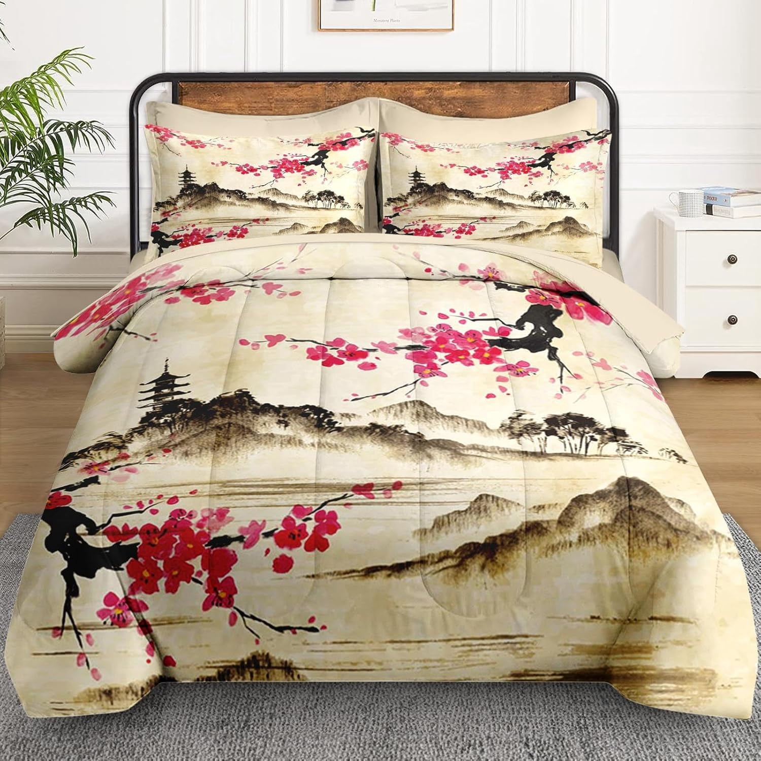 7 Pcs Queen Size Comforter Set with 2 Pillowcases & 2 Shams, Japanese ...