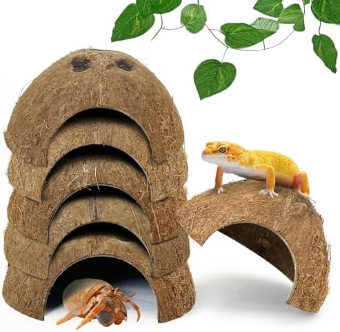 7 Pcs Reptile Hideouts Natural Coconut Shells Hut Leopard Gecko Tank ...
