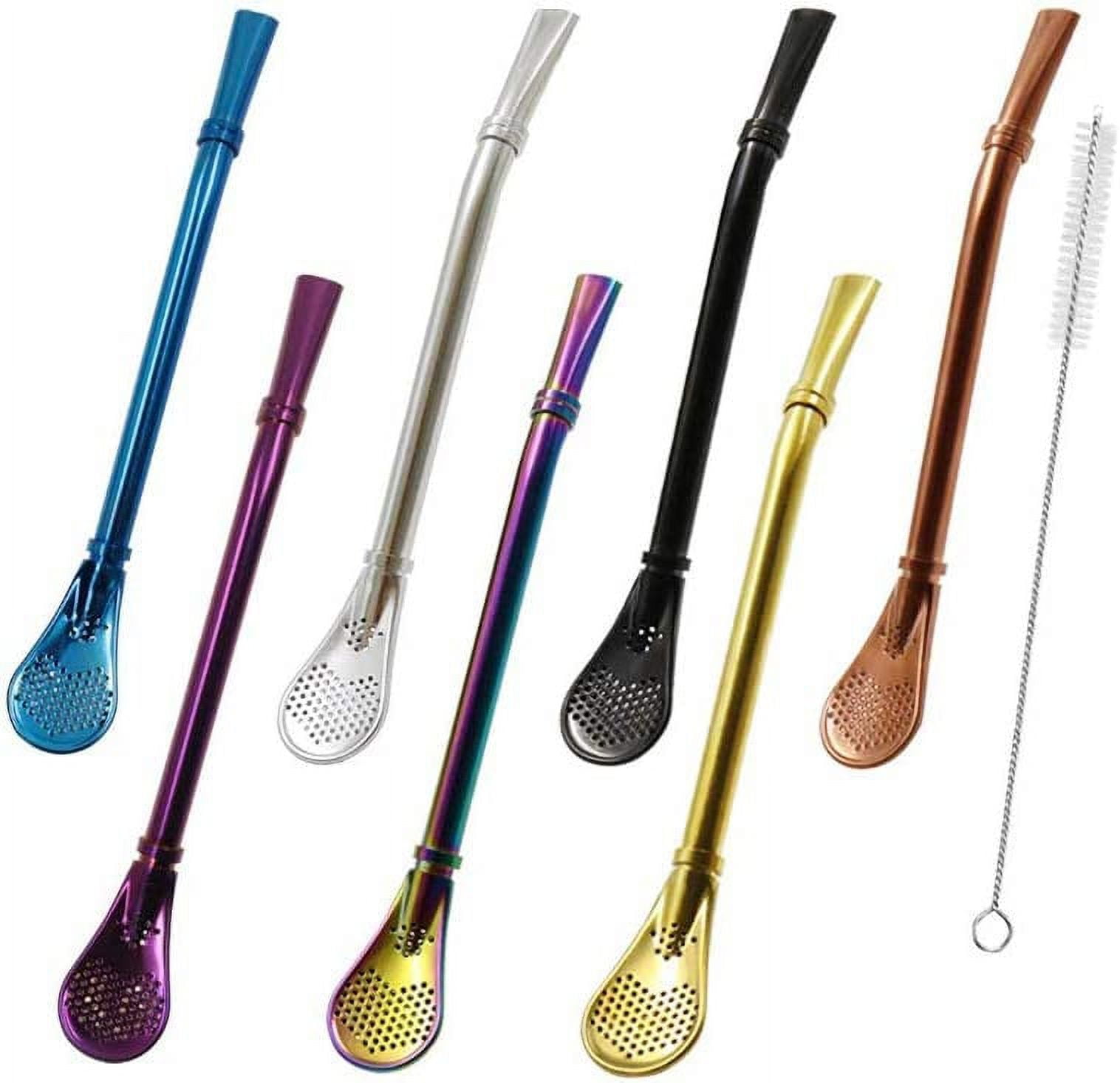 7 Pcs Reusable Steel Drinking Straws with Filter Spoon for Yerba Mate ...
