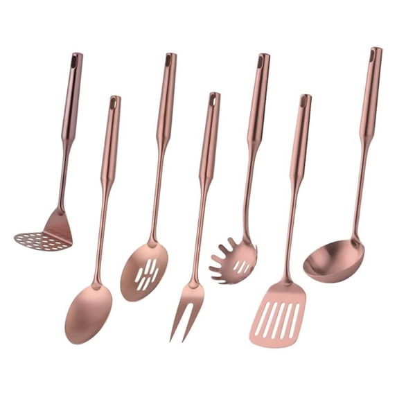 7 Pcs Round Handle Cooking Utensil Set, 304 Stainless Steel Rose ...