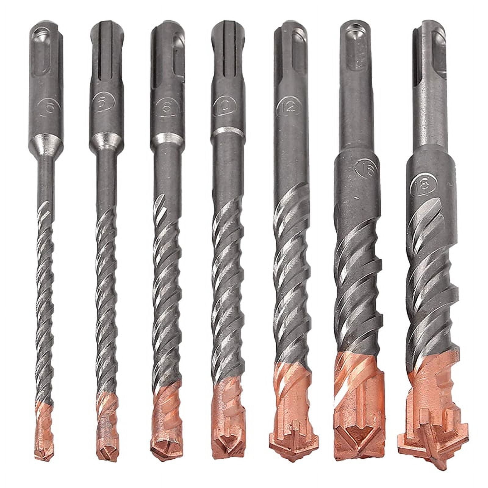 7 Pcs SDS Plus Hammer Drill Bit Set, (4-Flute) for Concrete Brick Block ...