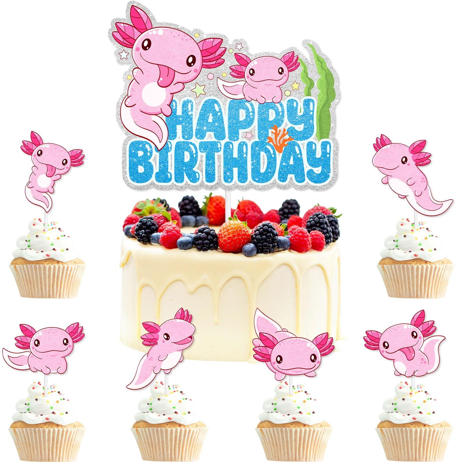 7-Pcs Salamander Cake SCH4 Toppers Set Kids Axolotl Themed Newt, Cute ...