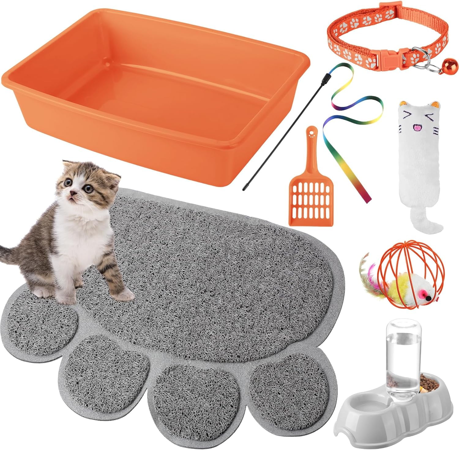 7 Pcs Small Cat Kitten Starter Kit Cat Litter Box with Shovel Cat Paw ...