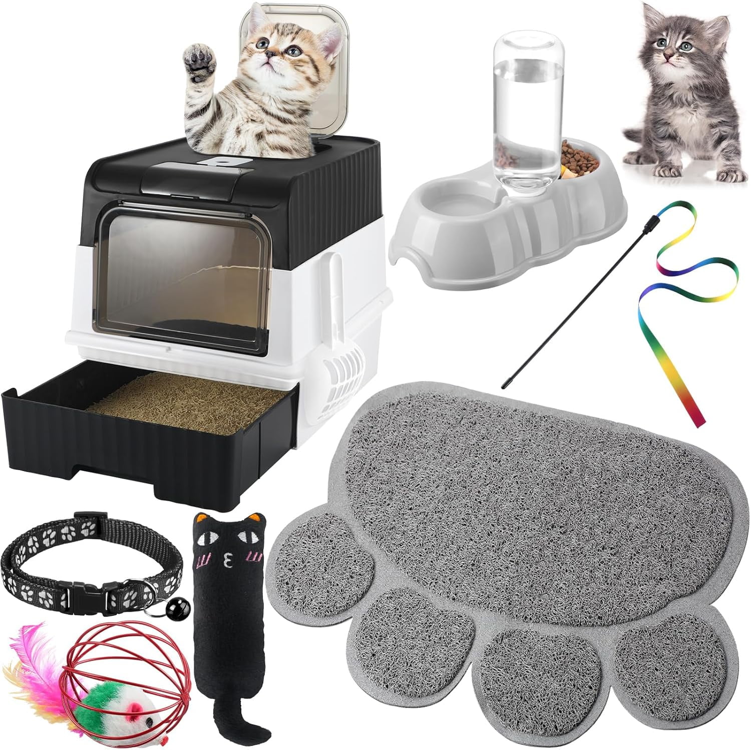 7 Pcs Small Cat Kitten Starter Kit Cat Litter Box with Shovel Cat Paw ...