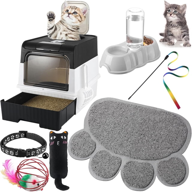 7 Pcs Small Cat Kitten Starter Kit Cat Litter Box with Shovel Paw ...