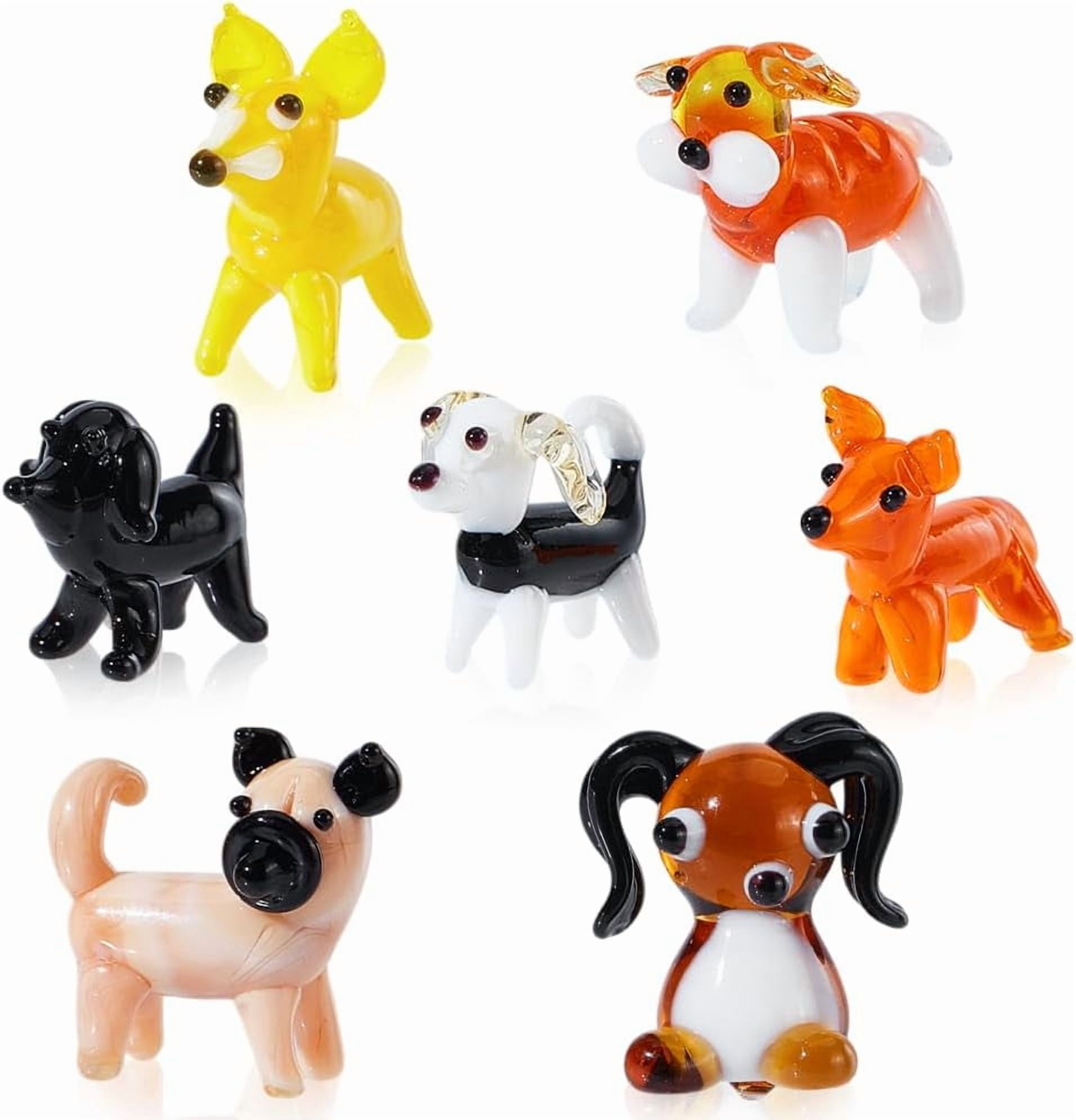 7 Pcs Small Glass Dog Figurines 7 Style Puppy Animal Ornament Statues ...