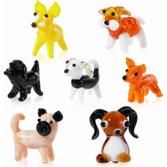 7 Pcs Small Glass Dog Figurines 7 Style Puppy Animal Ornament Statues ...
