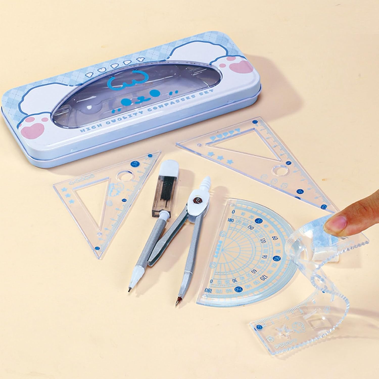 7 Pcs Soft Bendable Ruler Geometry Set Compass Set with Maths ...