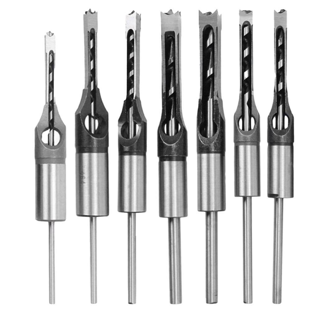 7 Pcs Square Hole Auger Drill Bit Set Mortising Woodworking Saw Mortise ...