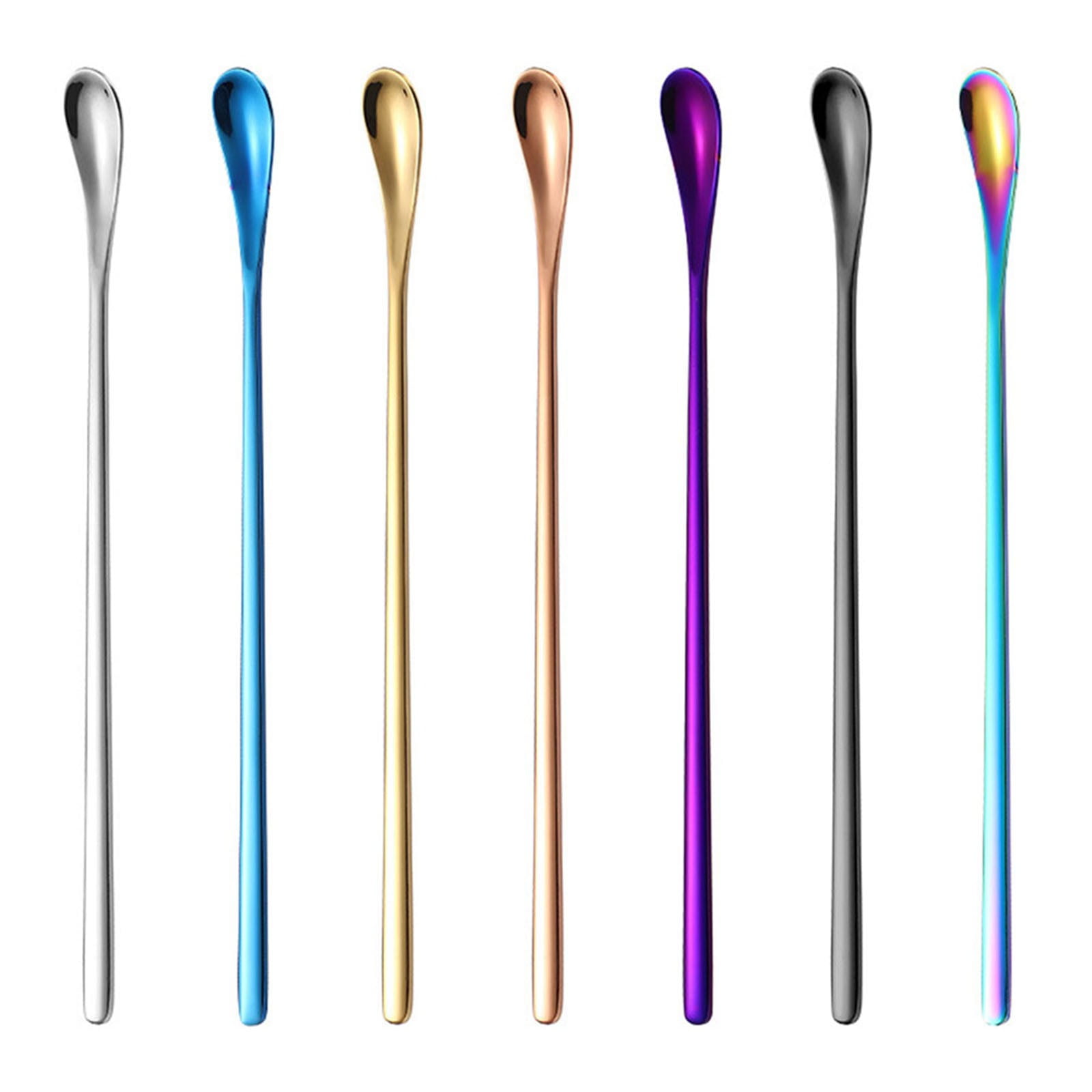 7 Pcs Stainless Steel Long Handle Stylish Latte Ice Cream Sundae Coffee ...