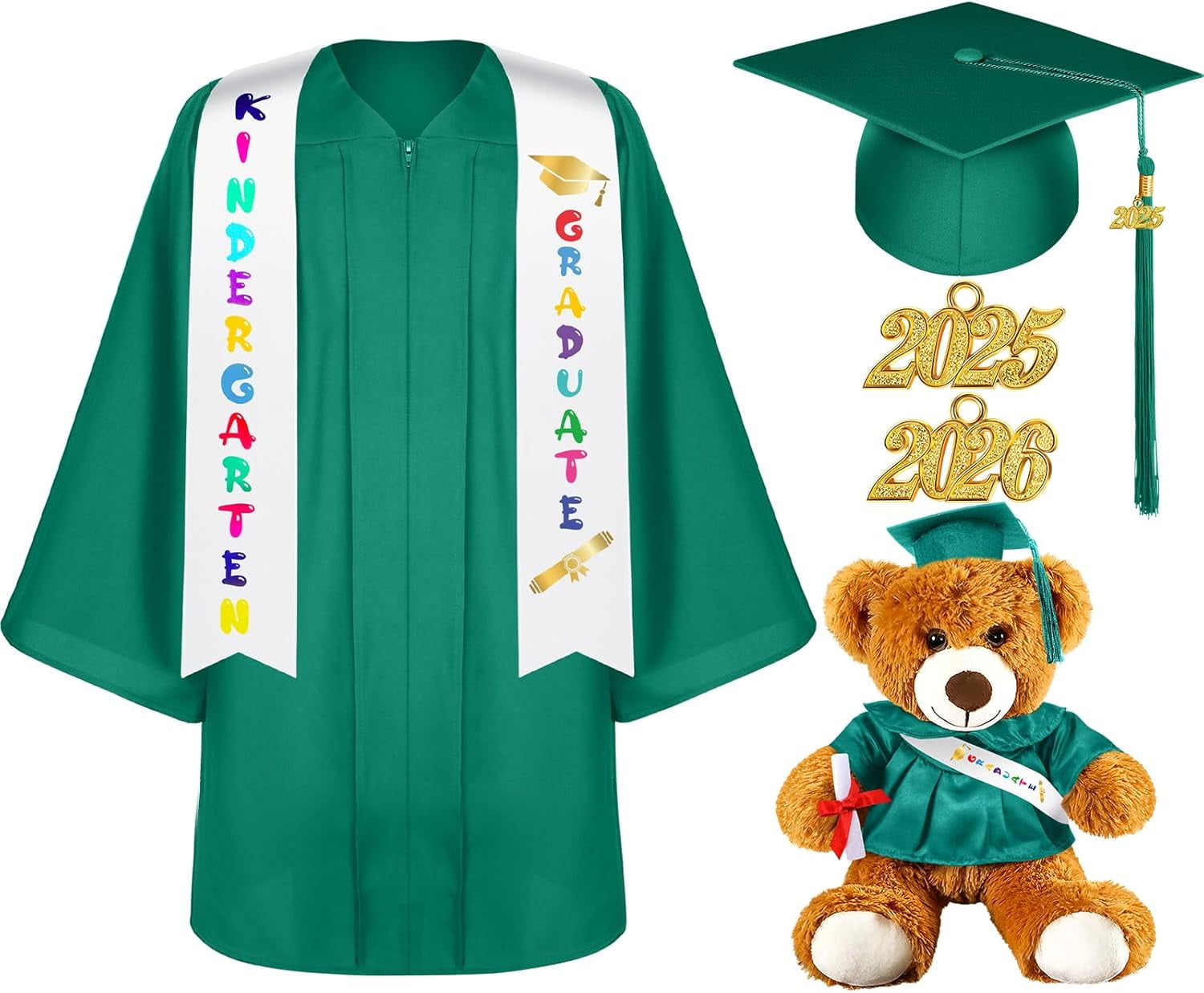 7 Pcs Unisex Matte 2025 Kindergarten Preschool Graduation Gown and Cap ...