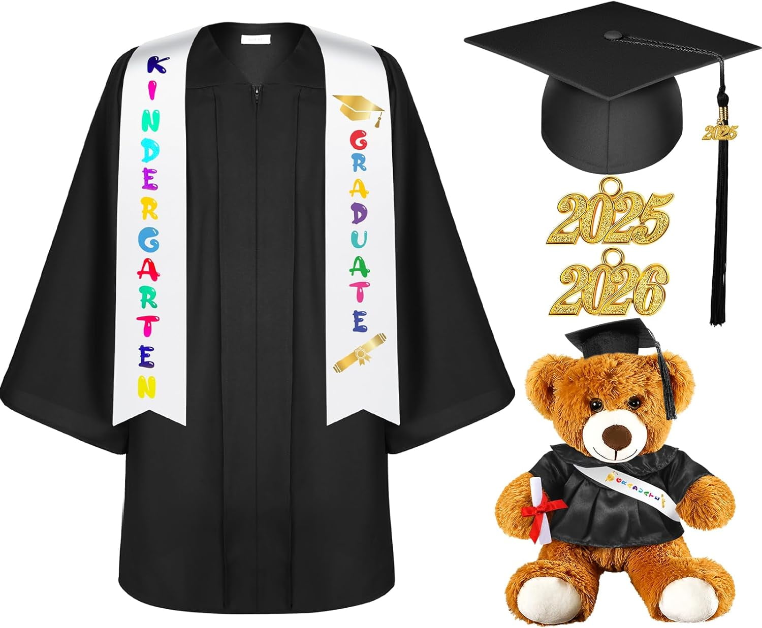 7 Pcs Unisex Matte 2025 Kindergarten Preschool Graduation Gown and Cap ...