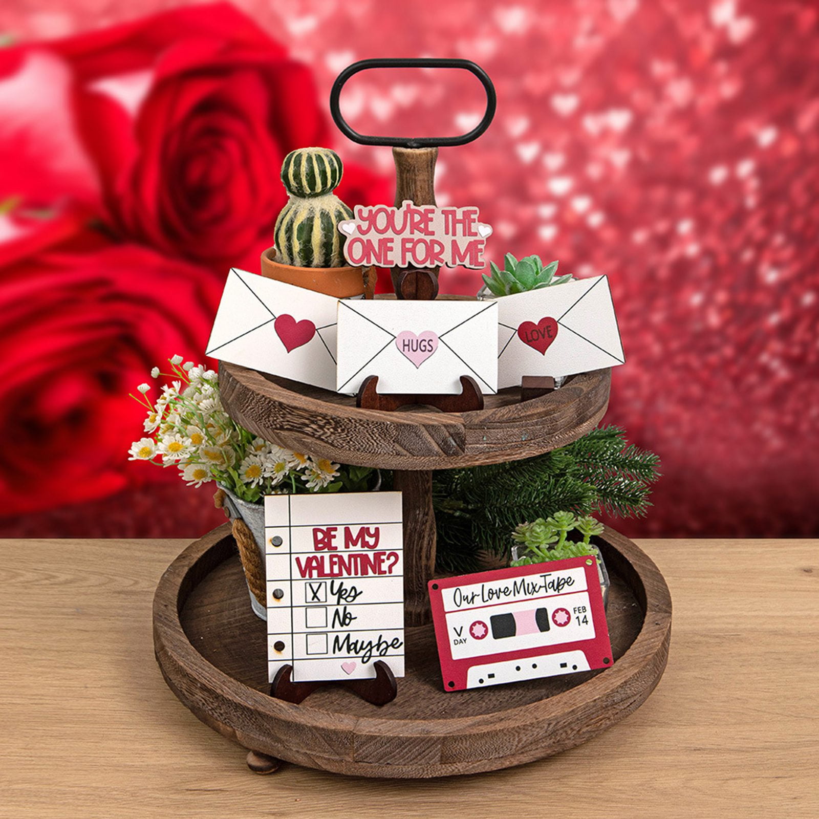 7 Pcs Valentine's Day Tiered Tray Decor Set Wood Valentine's Day Table ...