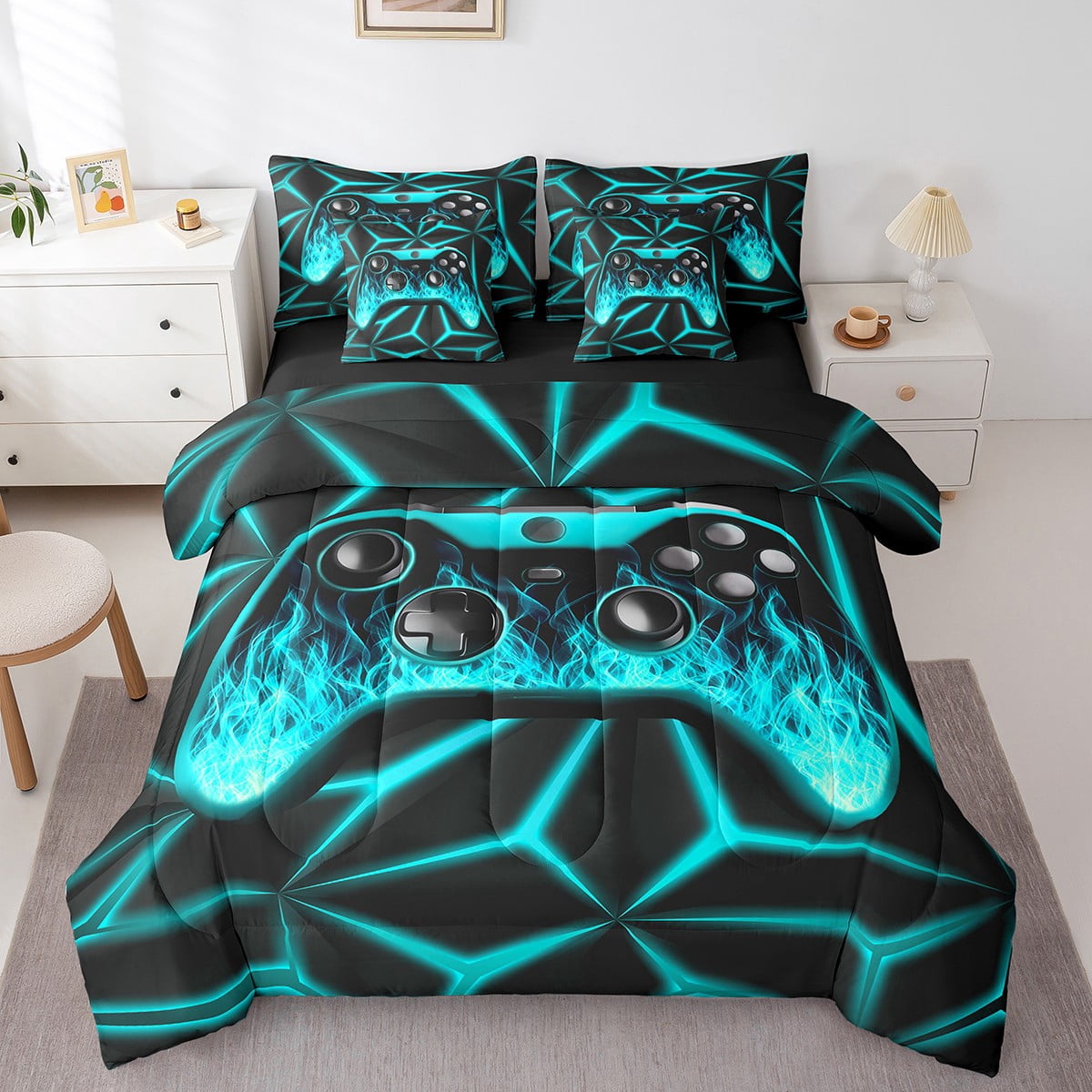 7 Pcs Video Game Queen Bedding Sets Game Room Decor Bed in a Bag for ...