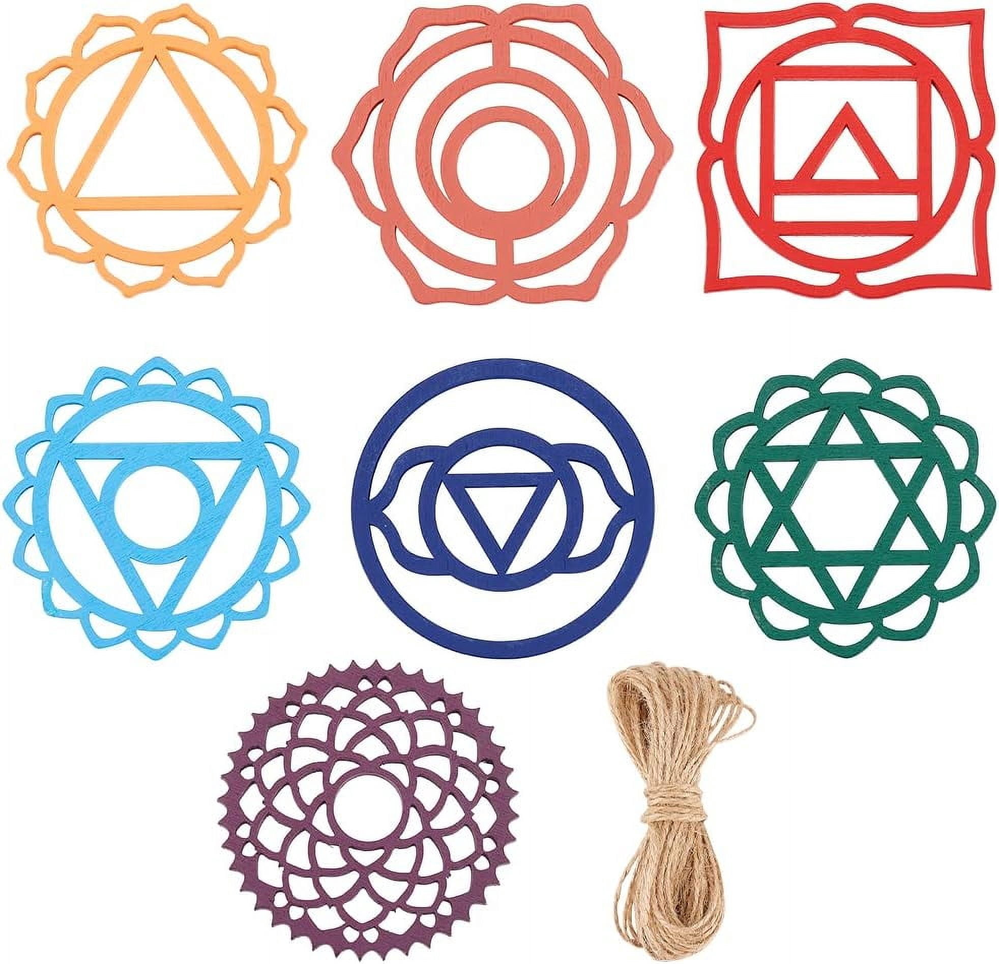 7 Pcs Wood Chakra Ornaments Set with Jute Cord 3.15 inch Mixed Color ...