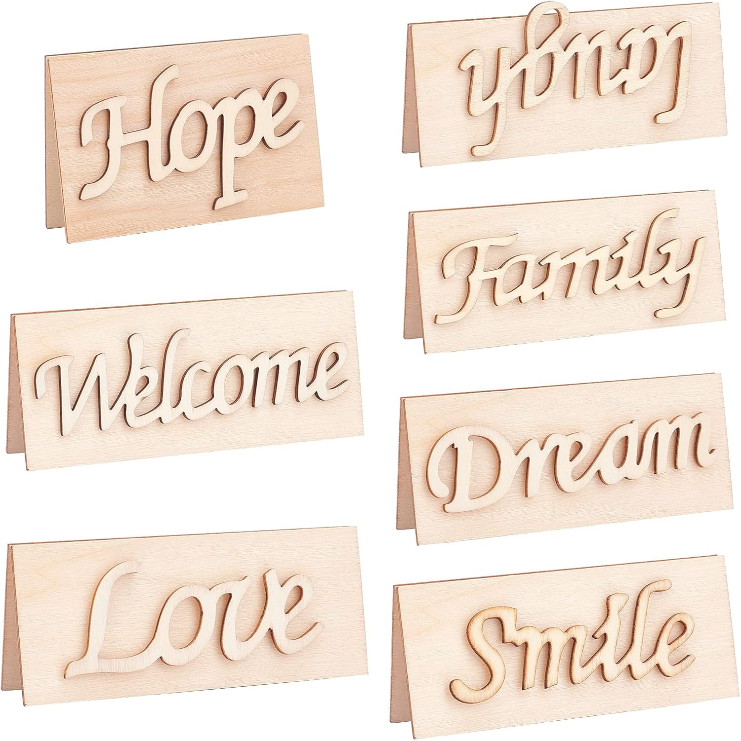 7 Pcs Wooden Word Cutouts Natural Wood Craft Cut Unfinished Wood Words ...