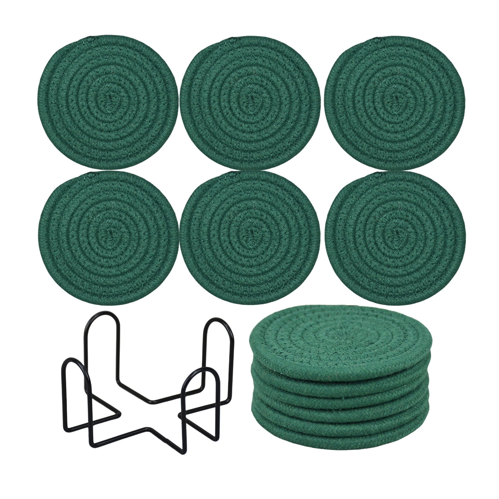 7 Pcs Woven Cotton Coasters with Holder – Non-Slip, Absorbent Drink ...