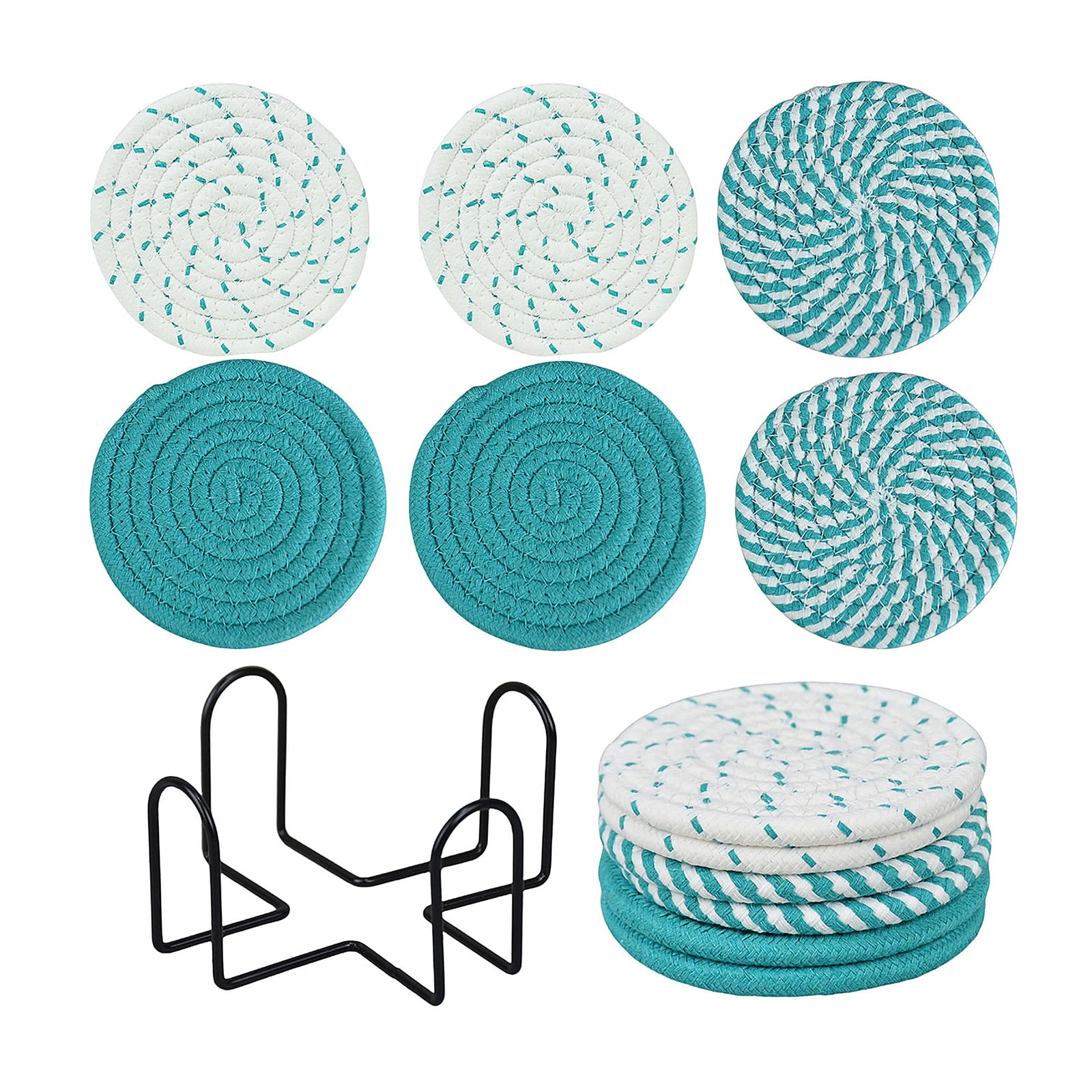 7 Pcs Woven Cotton Coasters with Metal Holder – Non-Slip, Absorbent ...