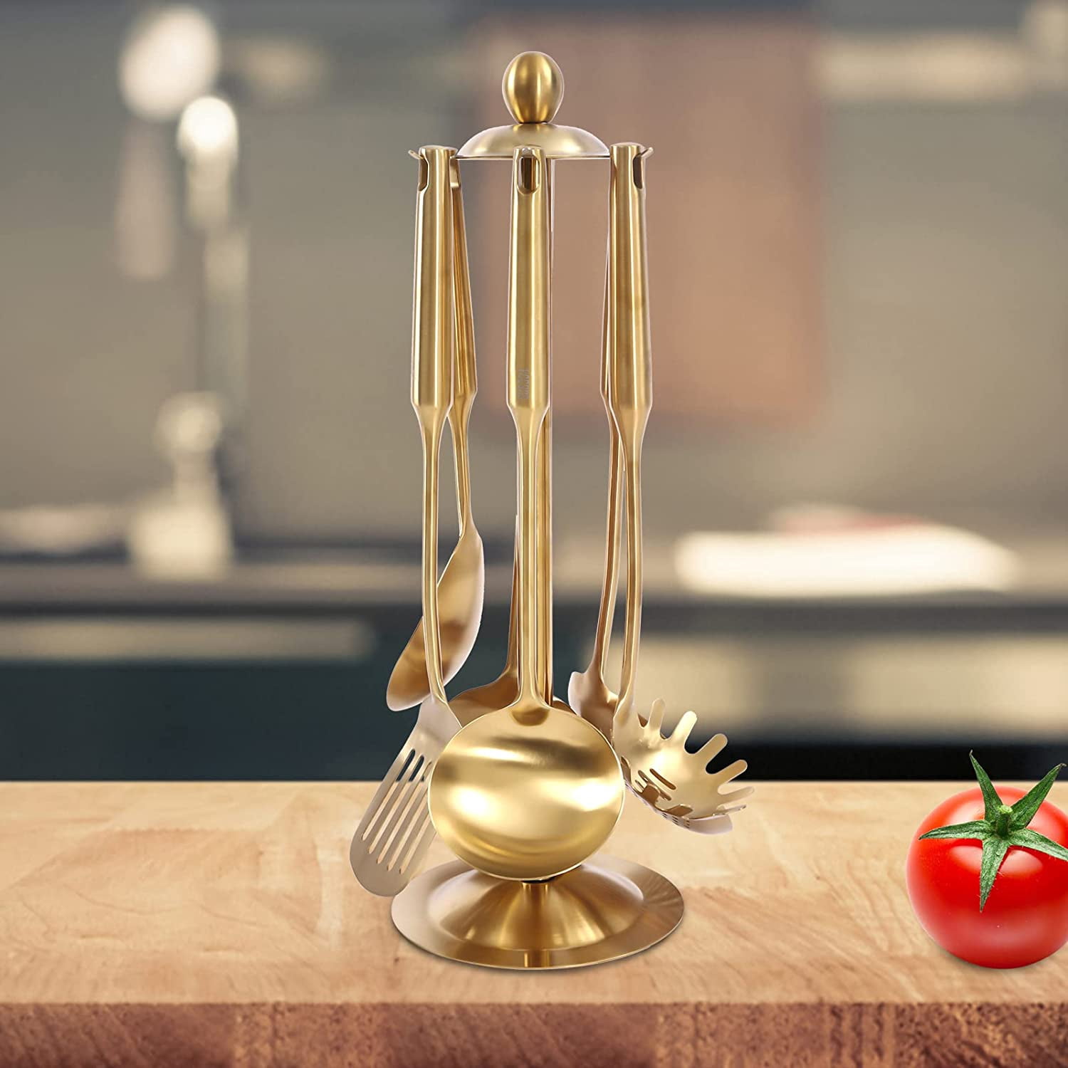 7 Piece 304 Stainless Steel Gold Kitchen Utensils Set with Stand ...