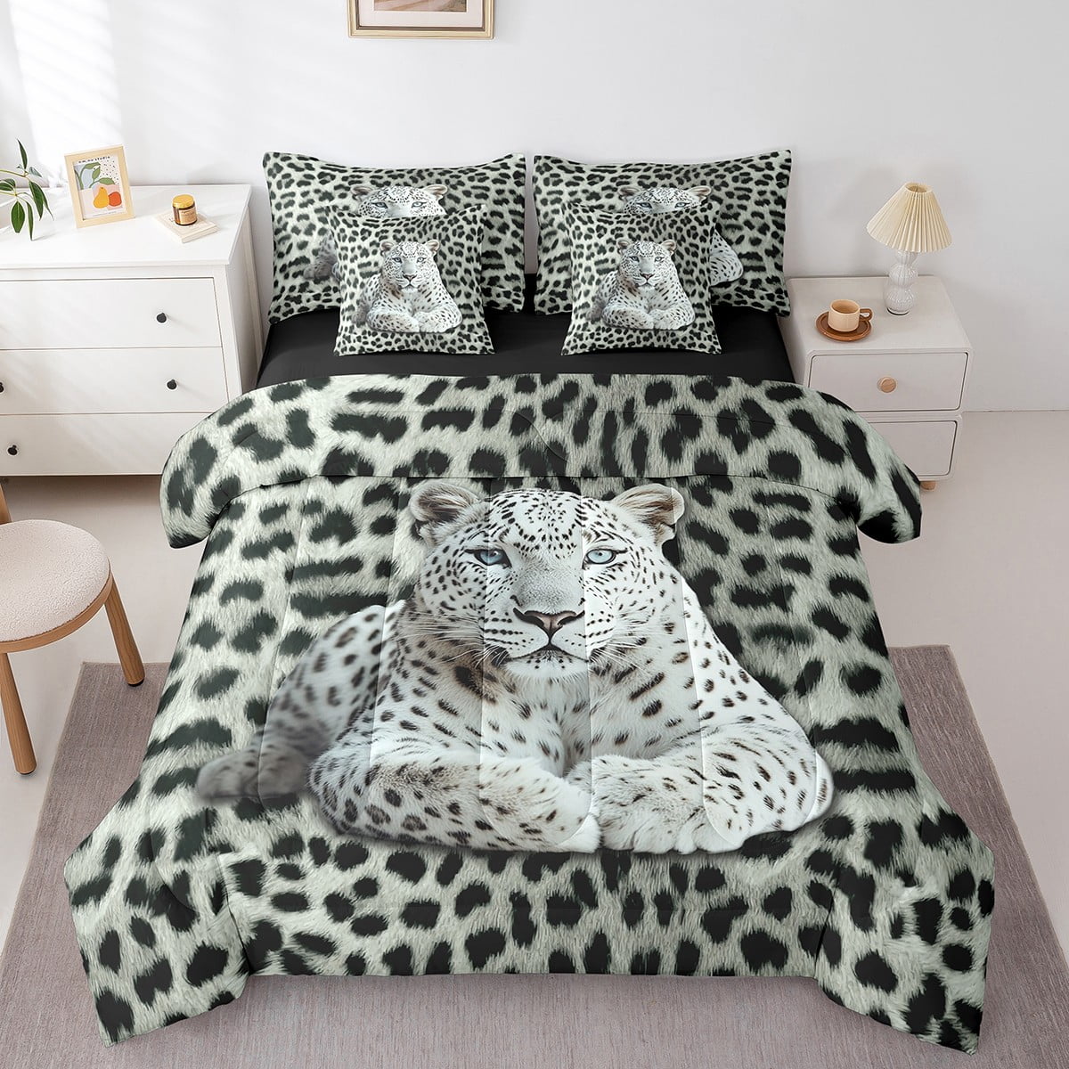 7 Piece 3D Leopard Bed In A Bag Twin,Grey Leopard Print Comforter Set ...