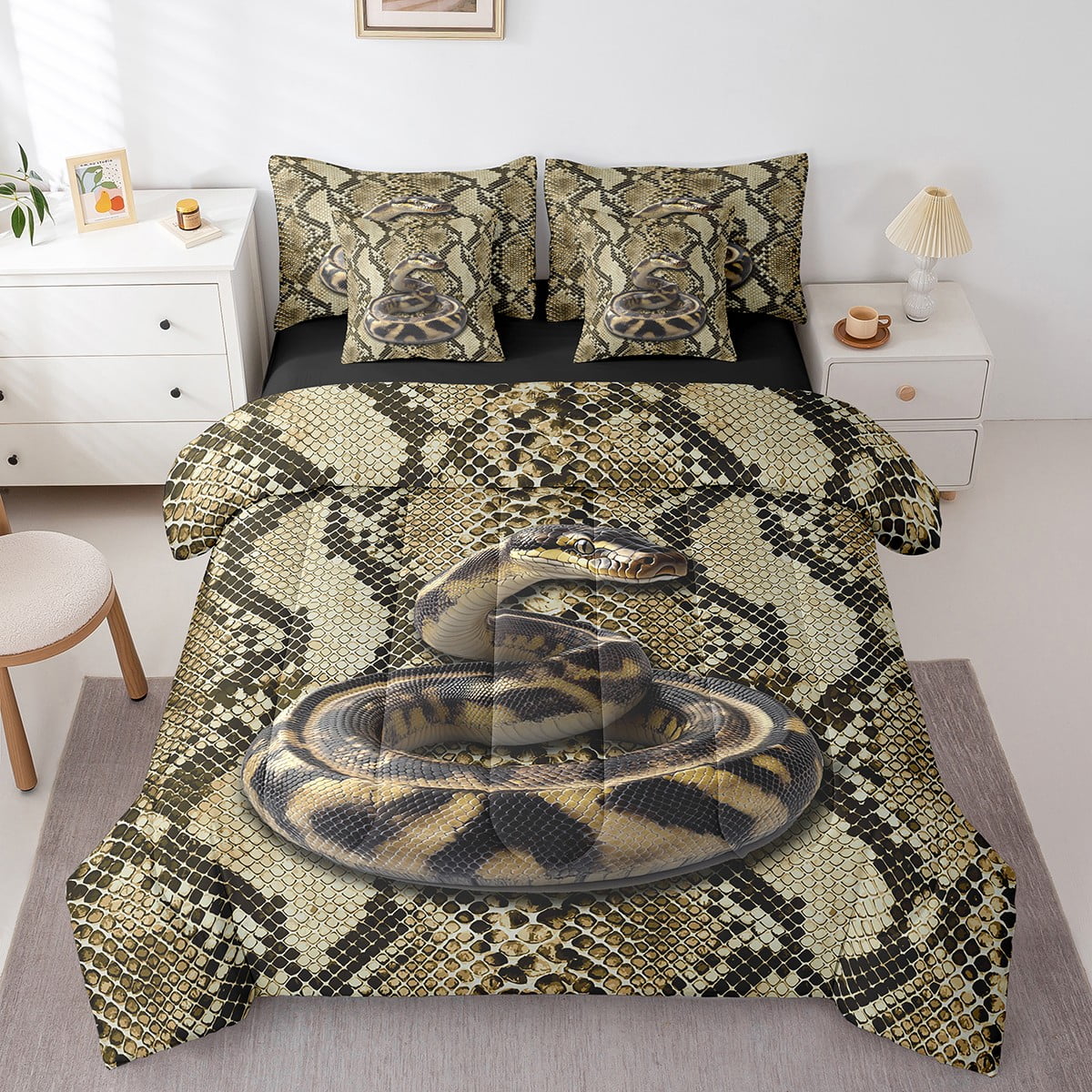 7 Piece 3D Snake Bed In A Bag Queen,Reptile Animal Comforter Set,Snake ...