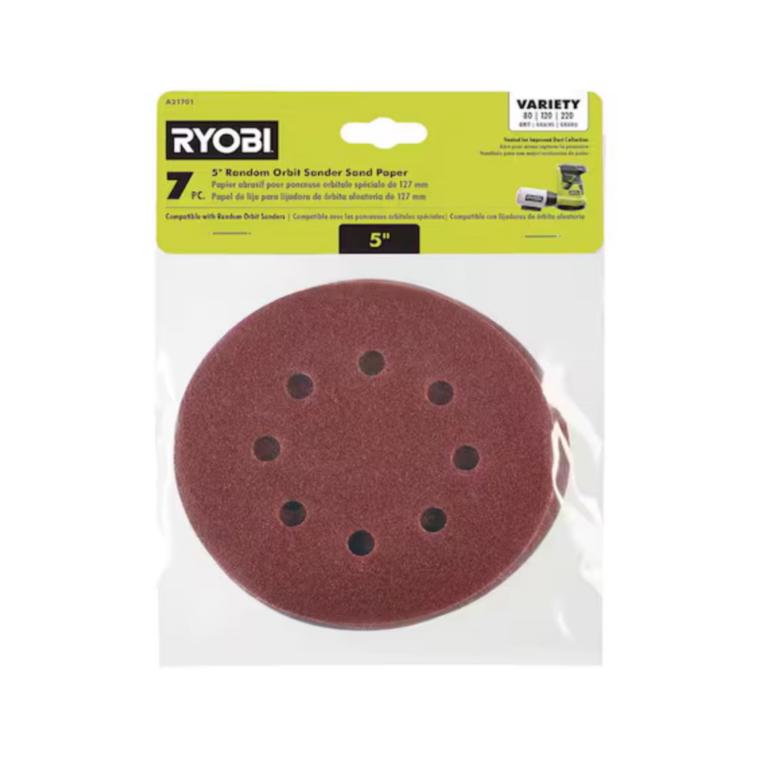 7-Piece 5 in. Random Orbit Sand Paper Assortment Set - 80, 120, and 220 ...