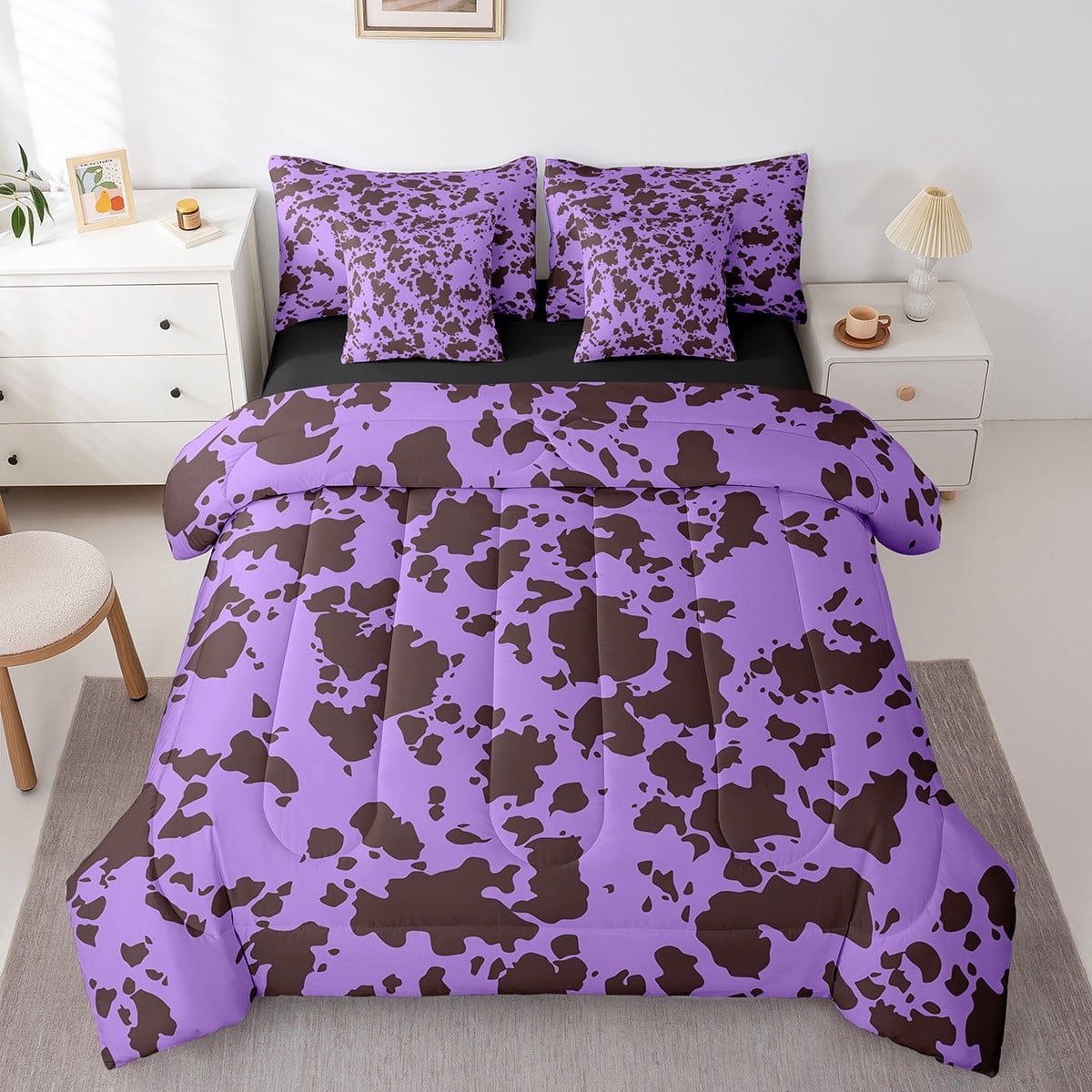 7 Piece Abstract Milk Cow Bedding Set King Comforter Set for Kids Teens ...