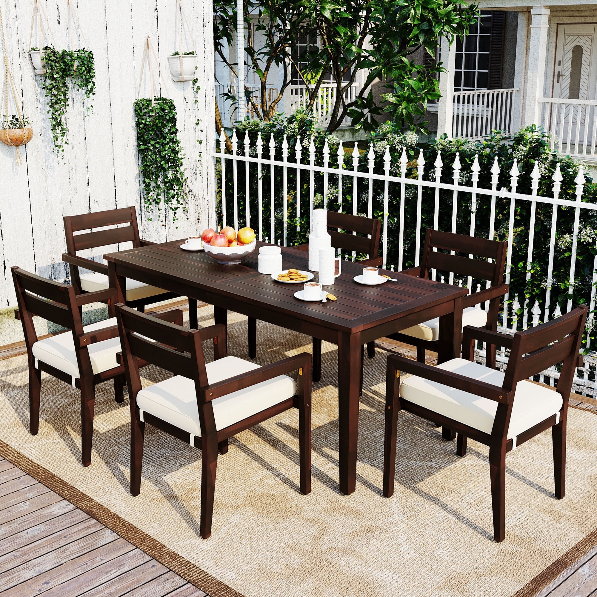 ONE PIX Modern Outdoor Dining Furniture Set, 7 Piece Acacia Wood Table ...