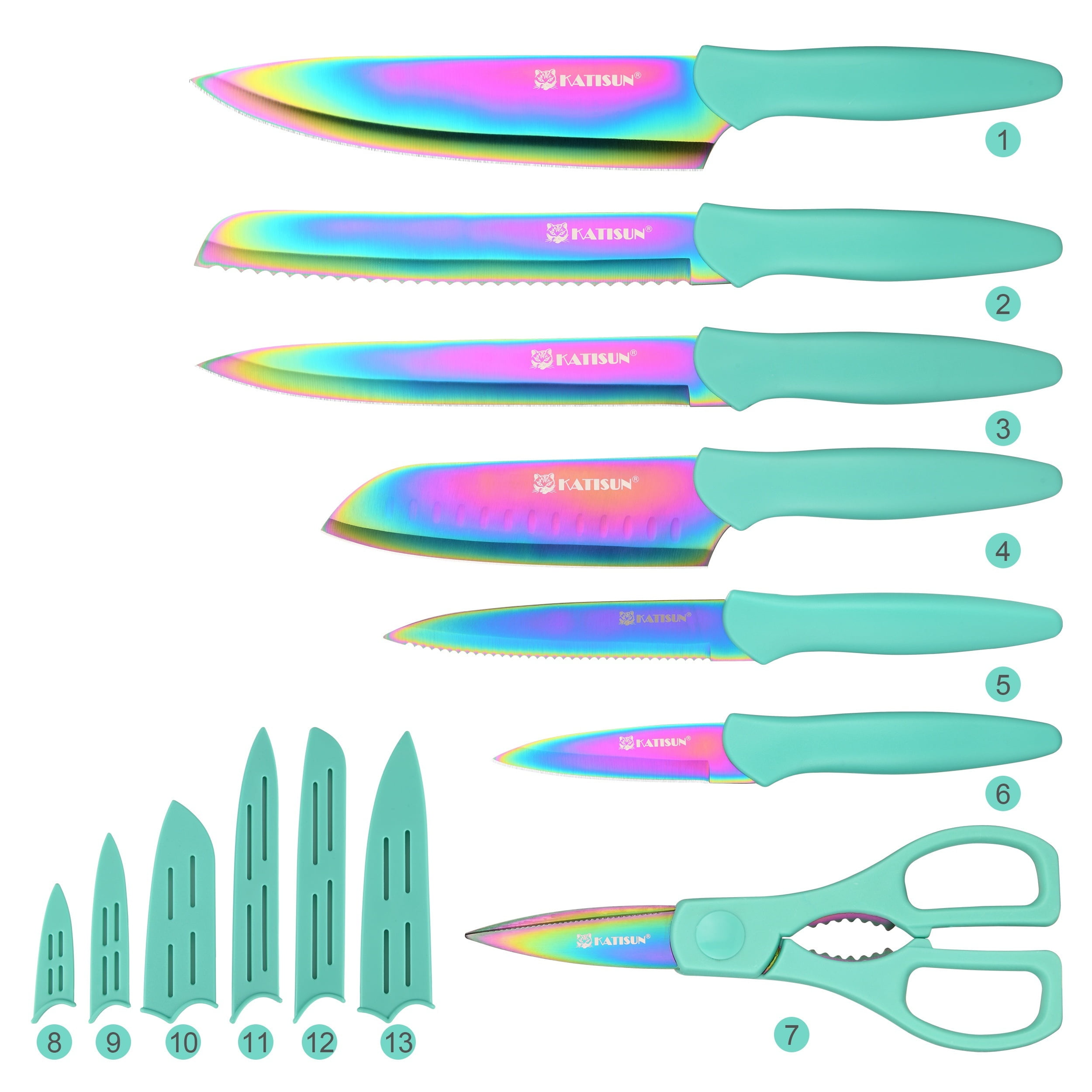 7 Piece Advantage Rainbow Titanium Coated Stainless Steel Knife Set ...