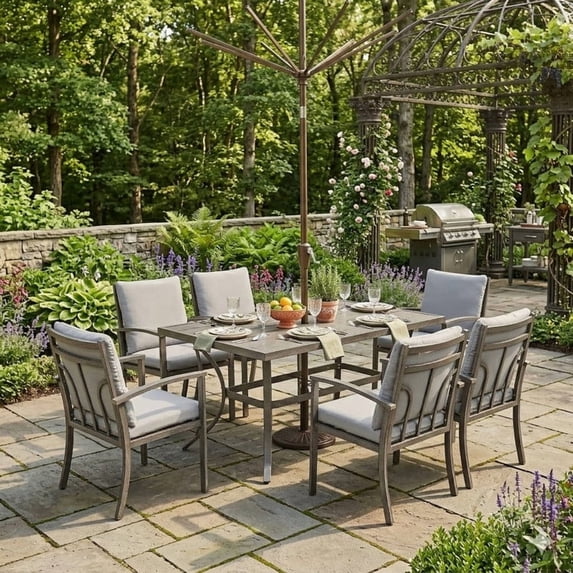 7-Piece All-Aluminum Outdoor Dining Set, Patio Dining Set for 6 ...