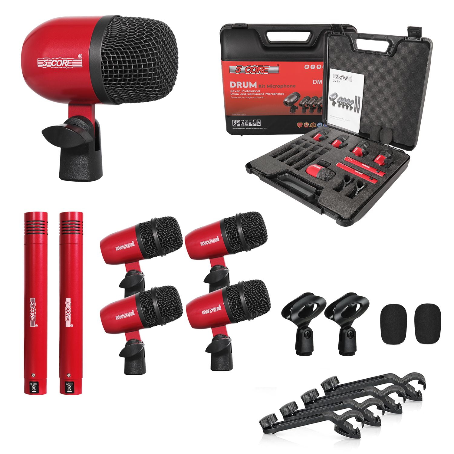 7-Piece All-Metal Drum Microphone Kit for Tom, Snare & Cymbals ...
