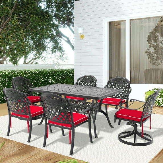 7-Piece All-Weather Cast Aluminum Dining Set, Include 2 Swivel Chairs,4 ...