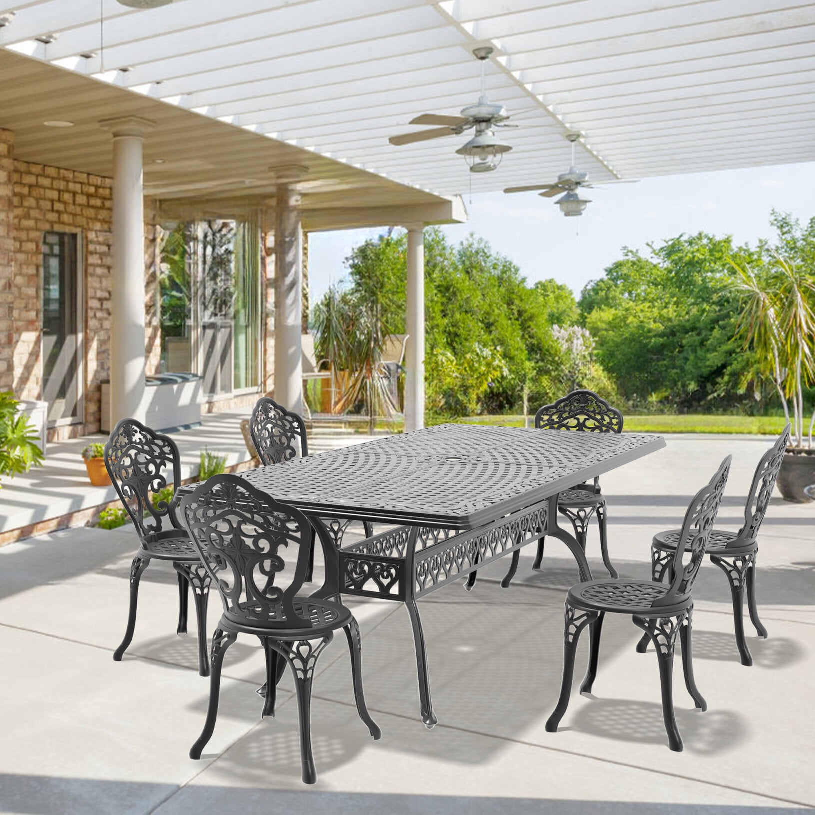7-Piece All-Weather Cast Aluminum Outdoor Dining Set with Rust ...