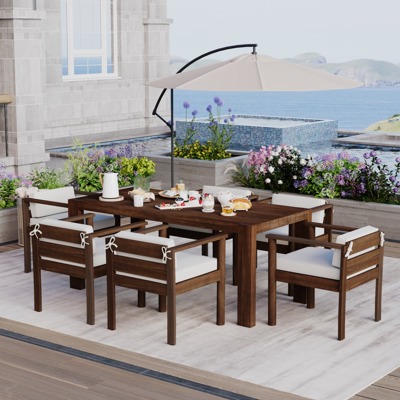 7-Piece All-Weather Outdoor Dining Set with 6 Chairs & Removable ...