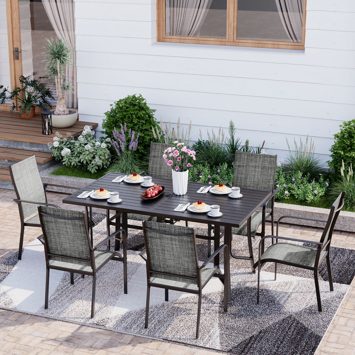 7-Piece All-Weather Patio Dining Set with 6 Textilene Chairs & Rust ...