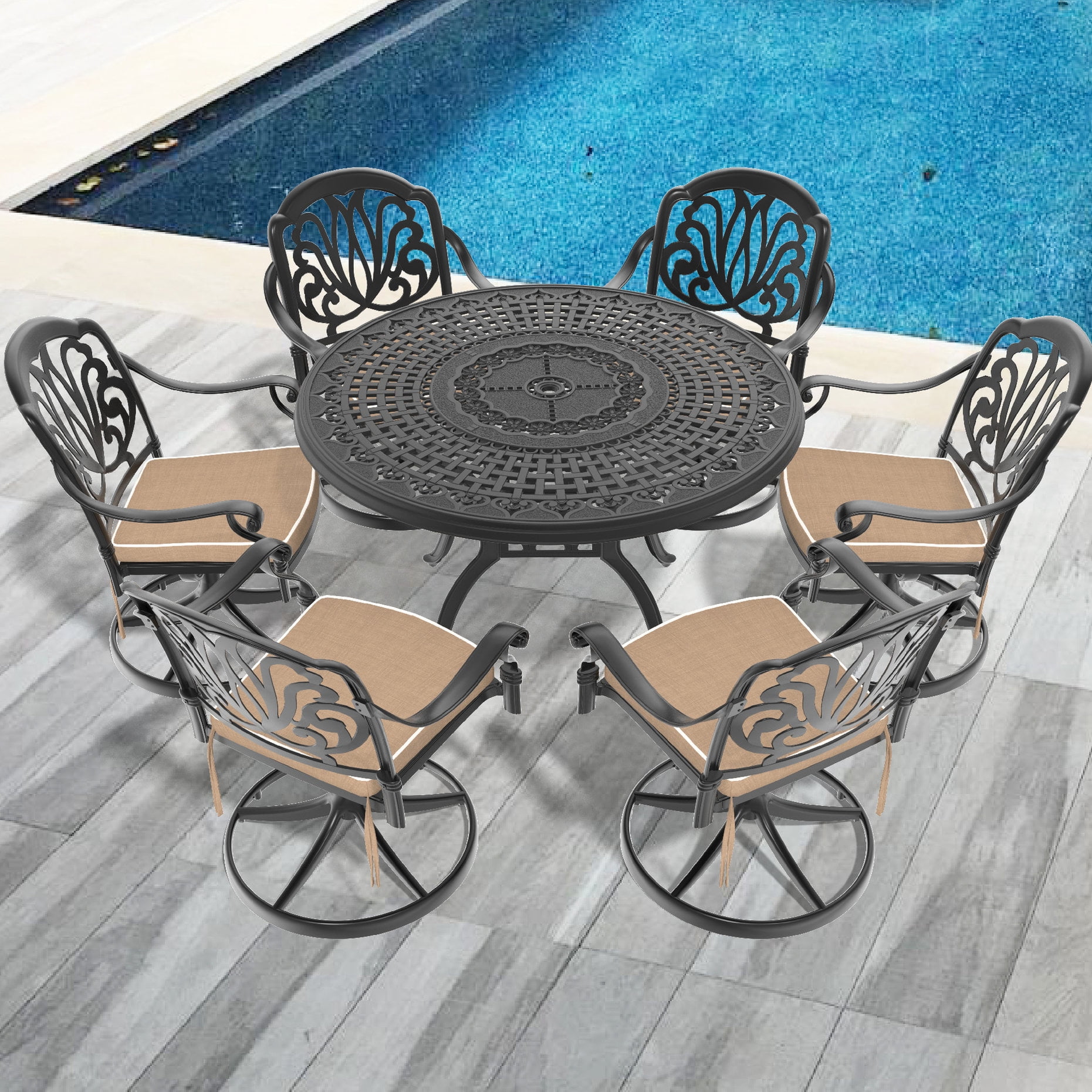 7-Piece All-Weather Round Table and Swivel Chair Set | Perfect for ...