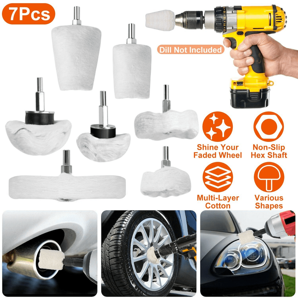 7 Piece Aluminum Stainless Car Polisher Polishing Buffing Pads Mop ...